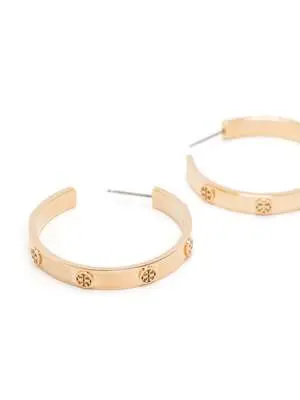Tory Burch Embossed Logo Hoop Earrings