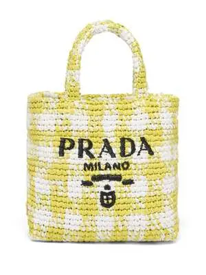 Prada Logo-knit Gingham Tote Bag