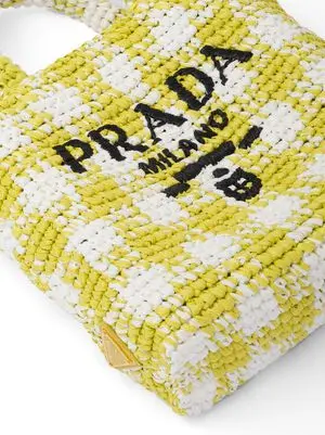 Prada Logo-knit Gingham Tote Bag