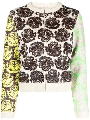 Tory Burch Floral-motif Zip-up Cardigan - Neutrals