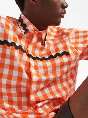 Prada Gingham-check Cotton Shirt - Orange