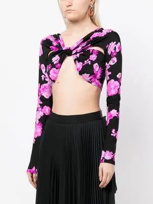 Coperni Floral-print Cropped Top - Black