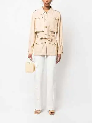 Alberta Ferretti Beige Linen Blend Belted Jacket