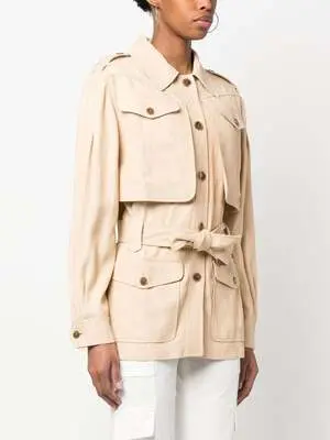 Alberta Ferretti Beige Linen Blend Belted Jacket