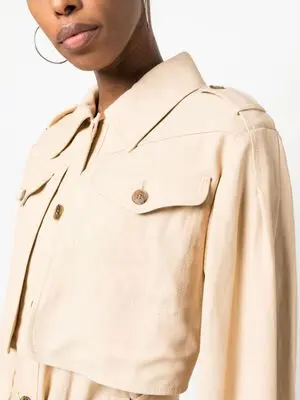 Alberta Ferretti Beige Linen Blend Belted Jacket