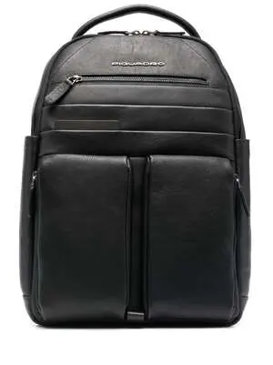 PIQUADRO Leather Backpack With Logo Plaque