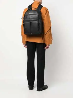PIQUADRO Leather Backpack With Logo Plaque