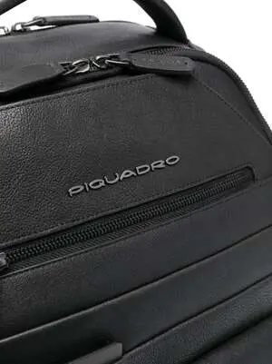 PIQUADRO Leather Backpack With Logo Plaque