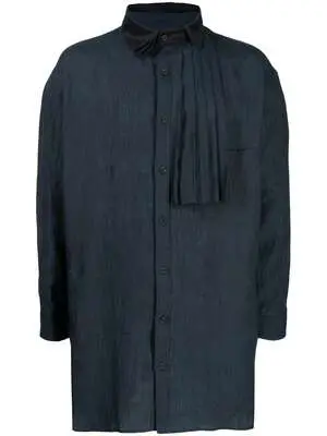 Yohji Yamamoto Pleated-detail Cotton Shirt - Blue