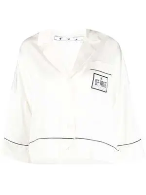 Off-White Satin Pajama Crop Shirt