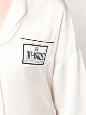 Off-White Satin Pajama Crop Shirt