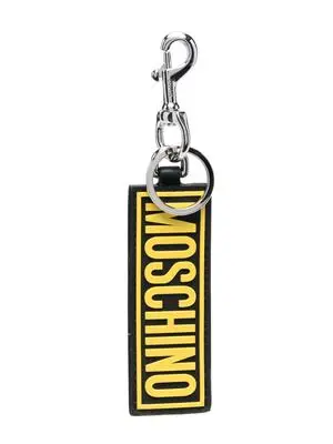 Moschino Embossed-logo Leather Keyring - Black