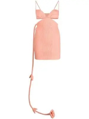 Off-White Flower Ribbon Ribbed Minidress - Orange