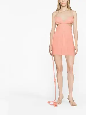 Off-White Flower Ribbon Ribbed Minidress