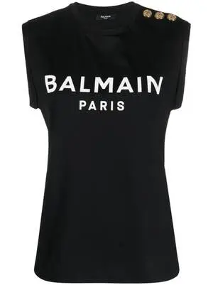 Balmain Logo-print Button-embellished Top - Black