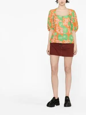 GANNI Floral-print Crepe Blouse
