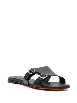 Santoni Double-strap Leather Sandals - Black