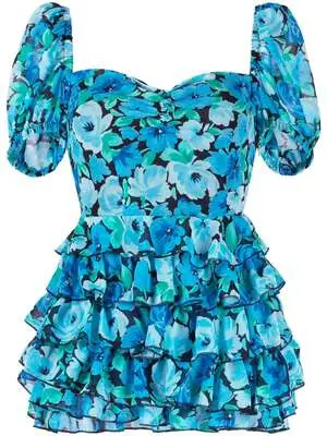 ROTATE BY BIRGER CHRISTENSEN Floral-print Ruffled Minidress - Blue