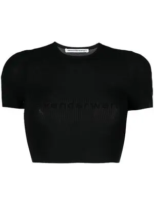 Alexander Wang Cropped T-shirt With Logo Detail - Blue