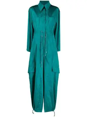 Alberta Ferretti Teal Taffeta Drawstring Waist Jumpsuit - Green