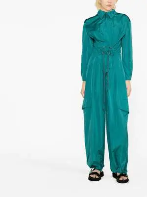 Alberta Ferretti Teal Taffeta Drawstring Waist Jumpsuit