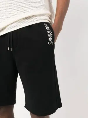 Saint Laurent Logo-embroidered Cotton Shorts - Black