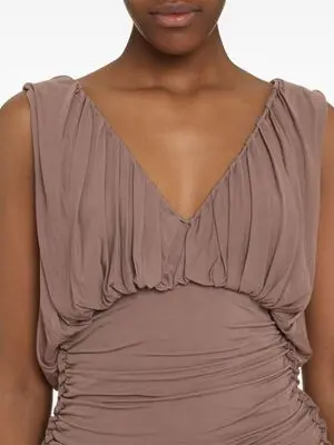 Saint Laurent Ruched V-neck Minidress - Pink