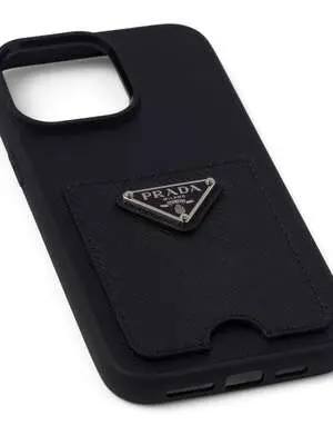 プラダ　iPhoneケース　iPhone14proMax Prada Leather Iphone 14 Pro Max Case - Black | Editorialist
