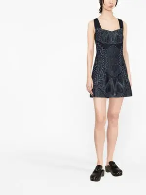 Alberta Ferretti Geometric Print Stretch-cotton Denim Dress