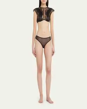 LIVY Tiger-embroidered Mesh Briefs