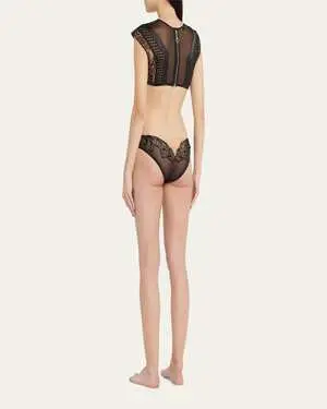 LIVY Tiger-embroidered Mesh Briefs