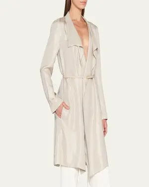 Giorgio Armani Metallic Wrap Coat With Leather Belt