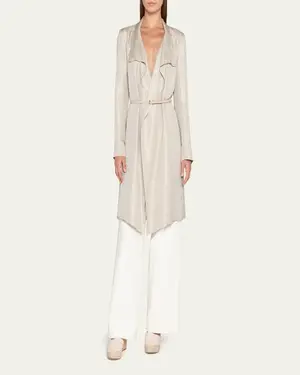 Giorgio Armani Metallic Wrap Coat With Leather Belt