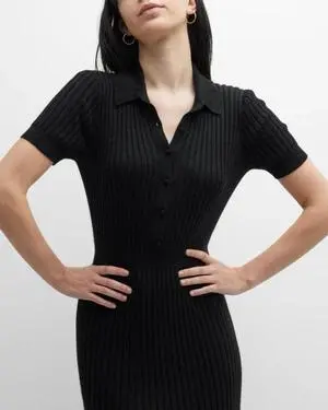 Gabriela Hearst Amor Ribbed Polo Dress - Black
