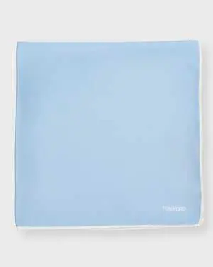 TOM FORD Men's Micro-logo Silk Pocket Square Pale Blue