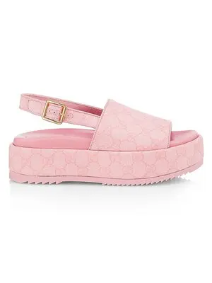 Gucci Women's Angeline Logo Canvas Flatform Slingback Sandals - Pink  - Pink