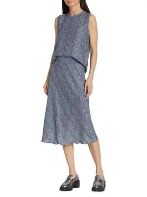 ATM Anthony Thomas Melillo Women's Heathered Silk Midi-Skirt - Naval Blue Combo  - Naval Blue