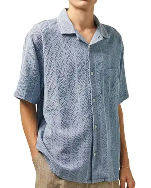 CORRIDOR Seersucker Short Sleeve Camp Shirt - Indigo