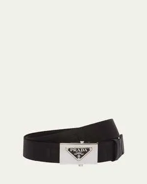 Prada Prada Triangle Logo Nylon Belt Nero