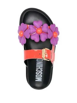 Moschino Floral-Applique Detail Sandals In Red - 50% Off
