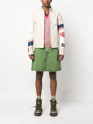 Dsquared2 Leather Biker Jacket With Logo Patch
