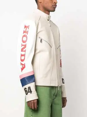 Dsquared2 Leather Biker Jacket With Logo Patch