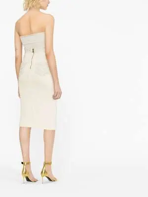 Balmain Bouclé-tweed Pencil Skirt With Button Detail - Neutrals