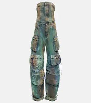 THE ATTICO Strapless Cargo Denim Jumpsuit