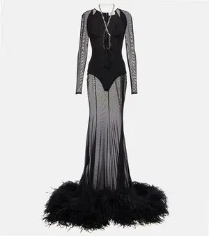 Attico Feather-trimmed Gown
