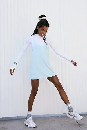 Free People FP Movement Hot Shot Mini Dress With Built-in Shorts Boardwalk Blue