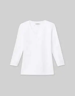 Lafayette 148 New York Cotton Rib V-neck T-shirt - White