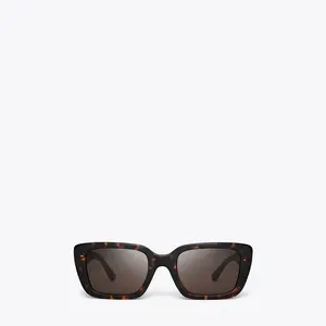 Tory Burch Miller Rectangle Sunglasses Dark Tortoise/solid Brown