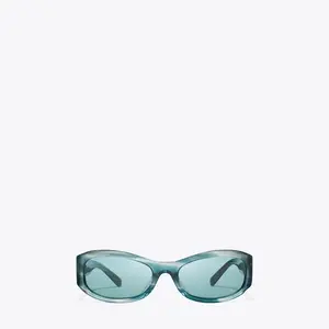 Tory Burch Miller Rectangle Sunglasses Teal Striated/petrol Green