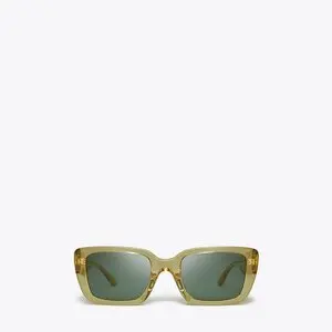 Tory Burch Miller Rectangle Sunglasses Transparent Yellow/solid Green